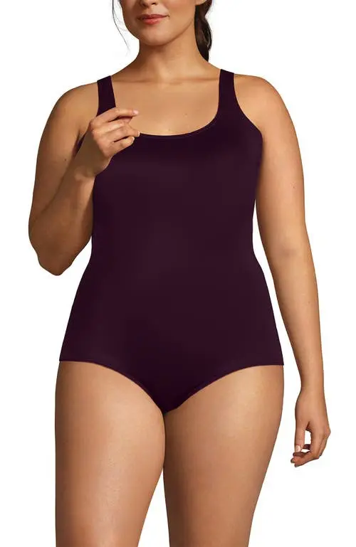 LANDS' END Tugless Low Leg One Piece Swimsuit - Dark Wine