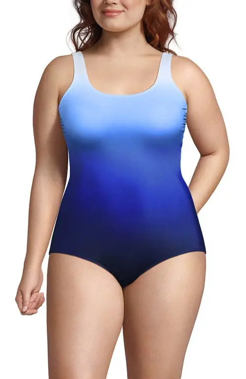 LANDS' END Tugless Low Leg One-piece Swimsuit - Deep Sea Navy/sapphire Ombre
