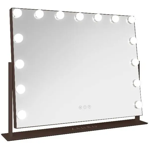 ZADRO Large Horizontal Hollywood Makeup Mirror With Lights - Chocolate