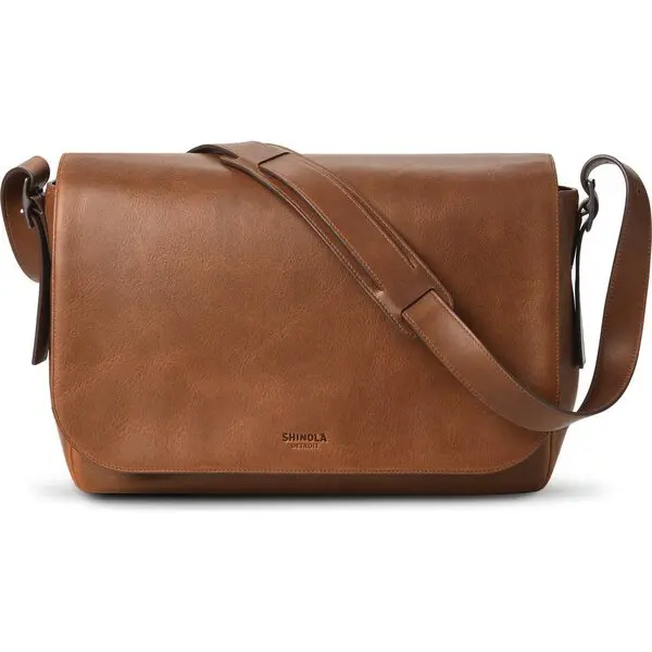 Shinola Runwell Leather Messenger Bag - Medbrown