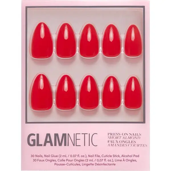 GLAMNETIC Short Almond Press-on Nails Set - Fiery Red