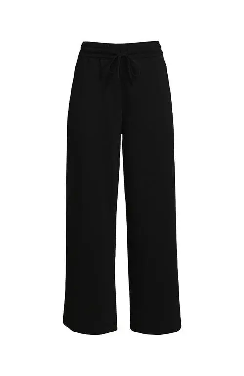 LANDS' END Sport Knit Elastic Waist Wide Leg Crop Pants - Black