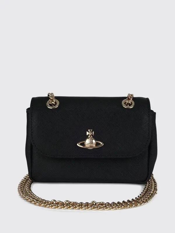 VIVIENNE WESTWOOD Victoria Saffiano Leather Mini Shoulder Bag With Orb Logo - Black