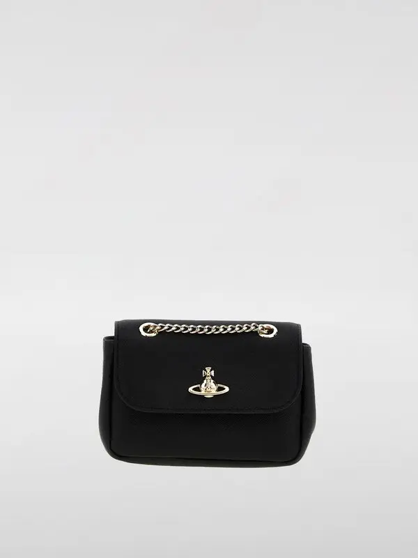 VIVIENNE WESTWOOD Victoria Saffiano Leather Mini Shoulder Bag With Orb Logo - Black