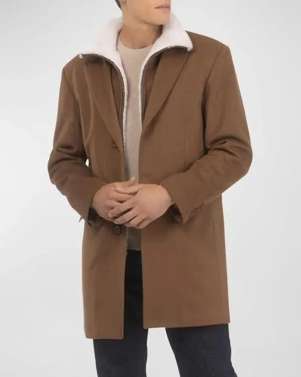 Gorski Loro Piana Wool Coat With Shearling Trim