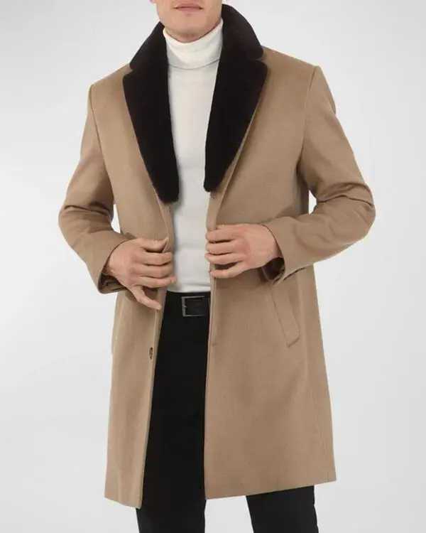 Gorski Loro Piana Cashmere Coat With Detachable Shearling Collar - Camel/brown