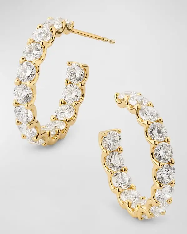 Neiman Marcus 18k Yellow Gold Diamond Hoop Earrings