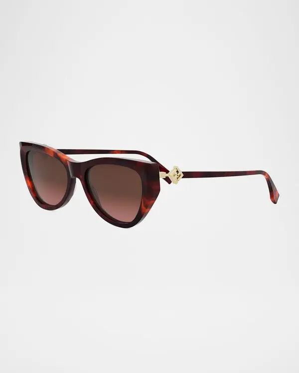 Fendi Ff Diamond Cat Eye Sunglasses - Red Havana Gradient Brown