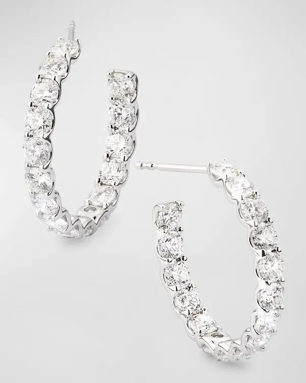Neiman Marcus 18k White Gold Inside Out Diamond Hoop Earrings - Diamonds