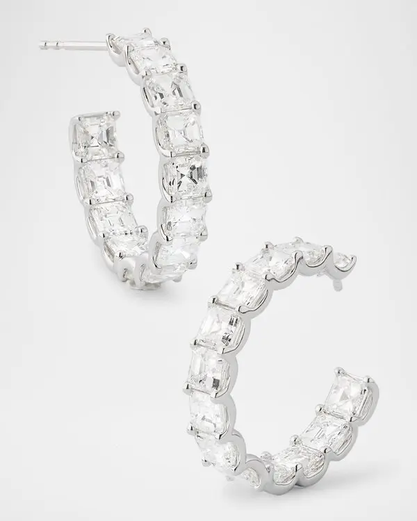 Neiman Marcus 18k White Gold Inside Out Diamond Hoop Earrings - Diamonds