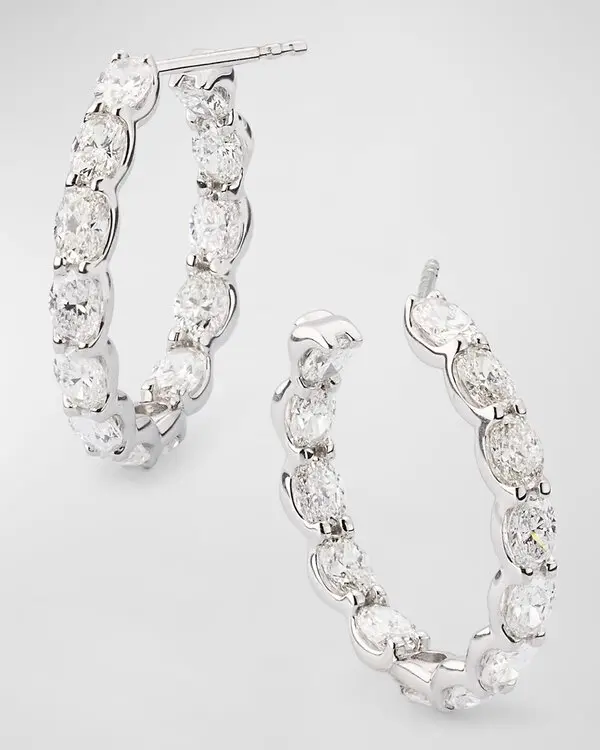 Neiman Marcus 18k White Gold 4.42tcw Inside Out Oval Diamond Hoop Earrings - Diamonds