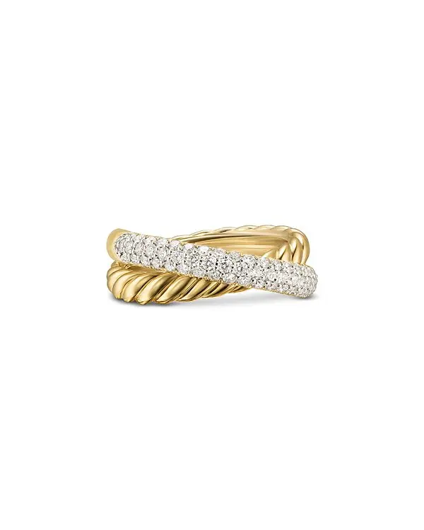 David Yurman Crossover Two Row Ring In 18k Yellow With Diamonds, 7.5mm - Gold