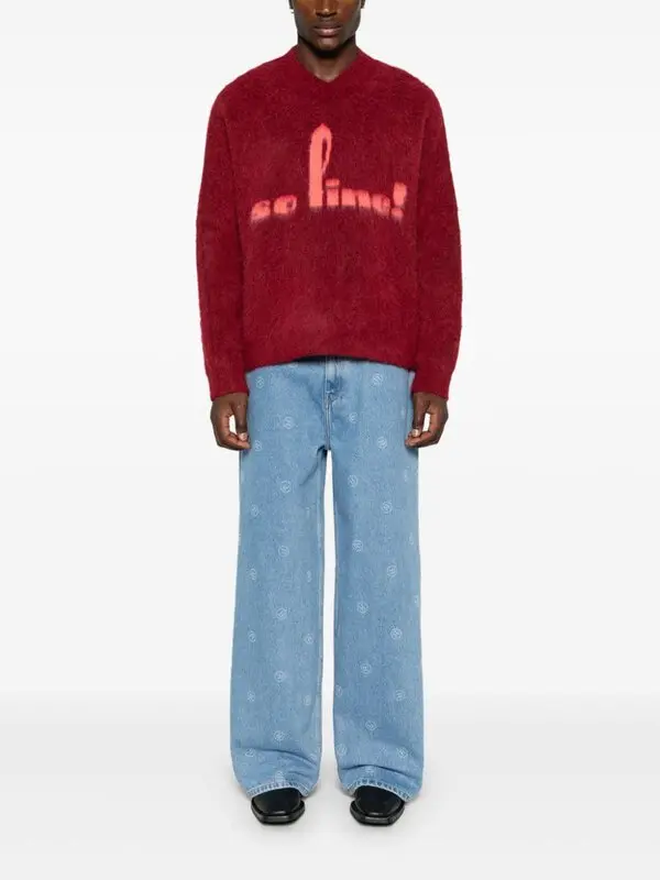 Martine Rose Brushed V-neck Sweater - Red