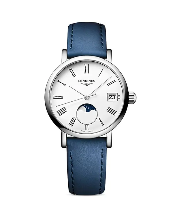 LONGINES Elegant 30mm Moonphase Watch - White/blue