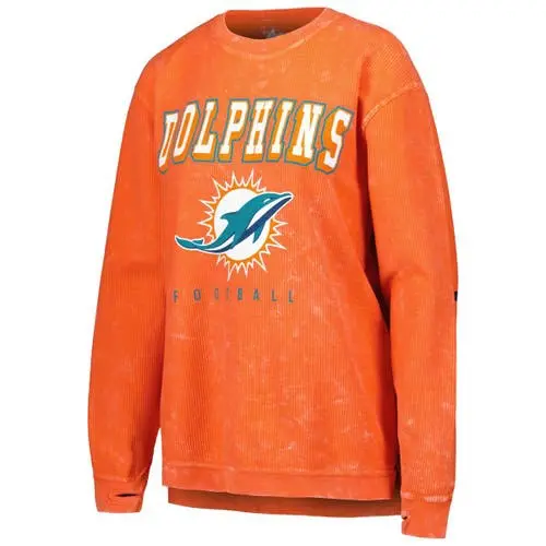 G-III 4HER BY CARL BANKS Miami Dolphins Washed Corduroy Pullover Sweatshirt