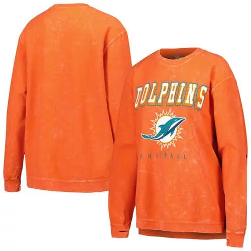 G-III 4HER BY CARL BANKS Miami Dolphins Washed Corduroy Pullover Sweatshirt - Orange