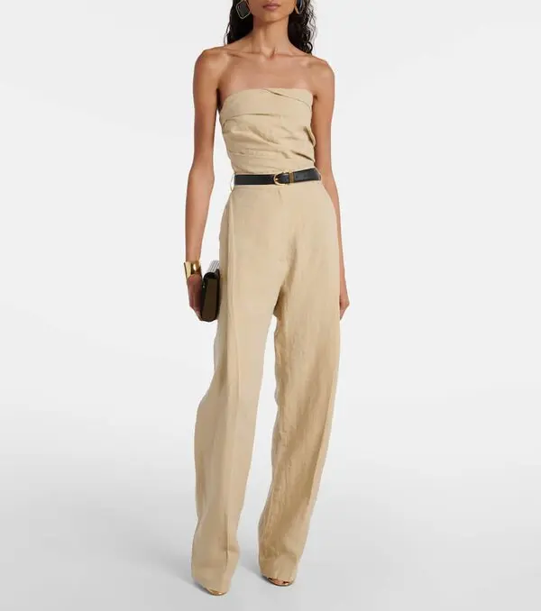 Tove Izel Strapless Linen Top - Beige