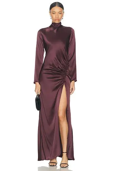 Lapointe Satin Bias Tab Slit Gown - Mulberry