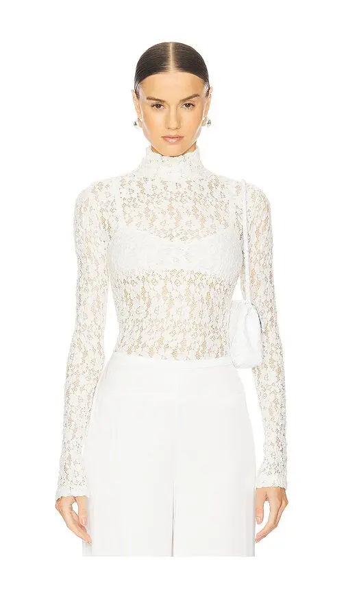 L'academie Kayden Lace Mockneck Top - Beige