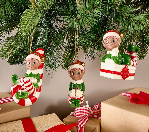 LENOX 3-piece Porcelain Whimsical Elves Ornament Set - One-color