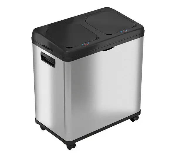 ITOUCHLESS 16g Dual Sensor Trash Can & Recycle In With Wheels - One-color