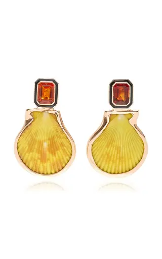 Dezso By Sara Beltran 18k Gold Clam Shell And Citrine Earrings - Multi