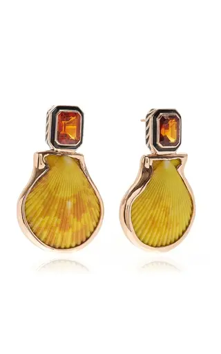 Dezso By Sara Beltran 18k Gold Clam Shell And Citrine Earrings