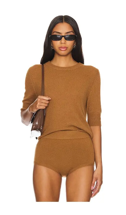 W. CASHMERE Celina Short Sleeve Pullover - Tan