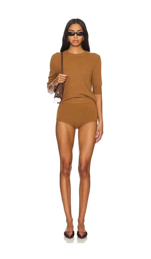 W. CASHMERE Celina Short Sleeve Pullover - Tan