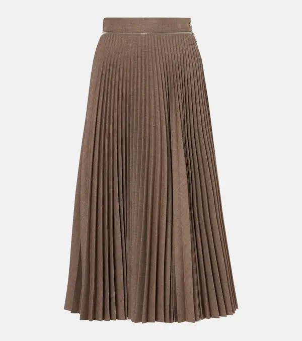 Burberry Pleated Wool Midi Skirt - Brown