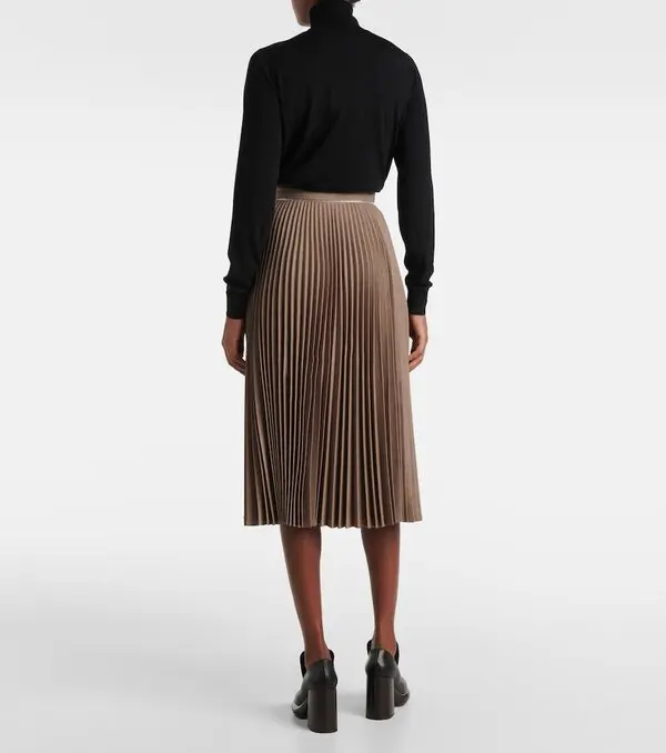 Burberry Pleated Wool Midi Skirt - Brown