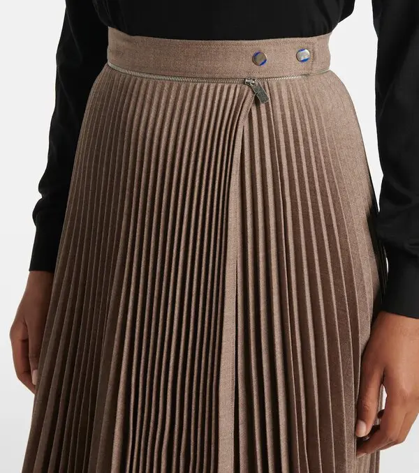 Burberry Pleated Wool Midi Skirt - Brown