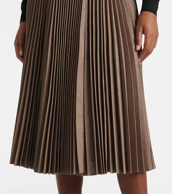 Burberry Pleated Wool Midi Skirt - Brown