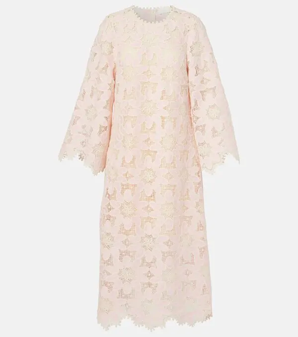 Zimmermann Ottie Scalloped Lace Midi Dress In Pink - 30% Off | Editorialist