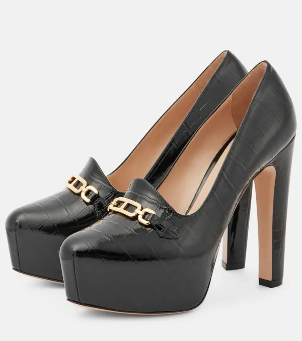 TOM FORD Croc-effect Patent Leather Platform Pumps - Black