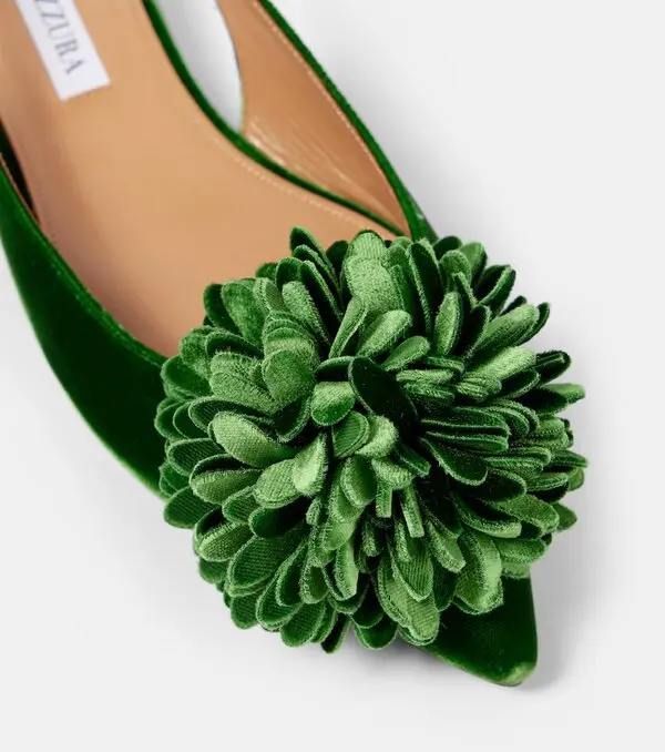 AQUAZZURA Velvet Slingback Flats With Flower Detail