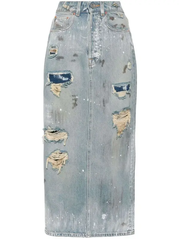 Vetements Distressed-effect Denim Midi Skirt