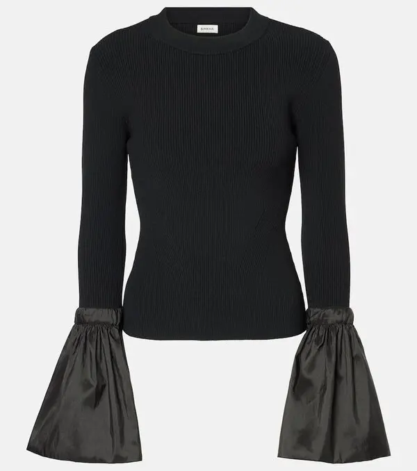 Simkhai Agata Ribbed-knit Top With Taffeta Trim - Black