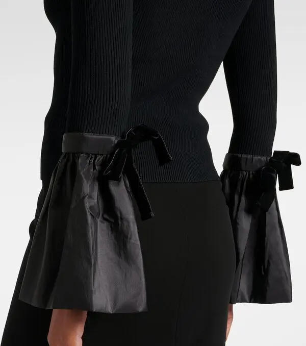 Simkhai Agata Ribbed-knit Top With Taffeta Trim - Black