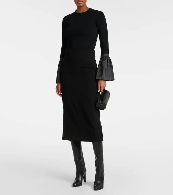 Simkhai Agata Ribbed-knit Top With Taffeta Trim - Black