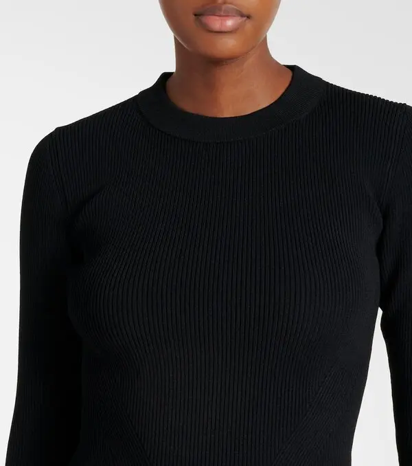 Simkhai Agata Ribbed-knit Top With Taffeta Trim - Black