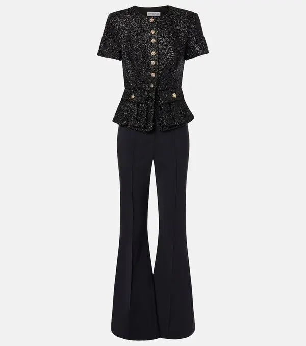 SELF-PORTRAIT Metallic Boucle Jumpsuit - Black