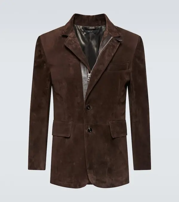 TOM FORD Leather-trimmed Suede Blazer