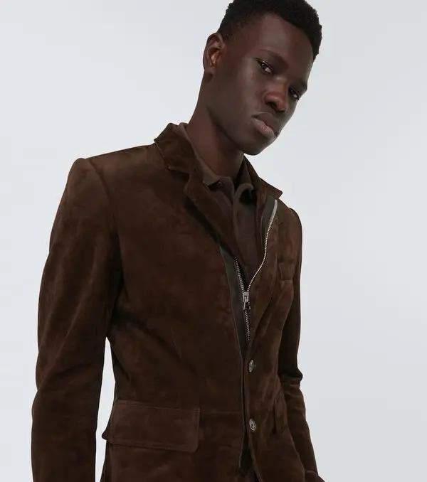 TOM FORD Leather-trimmed Suede Blazer