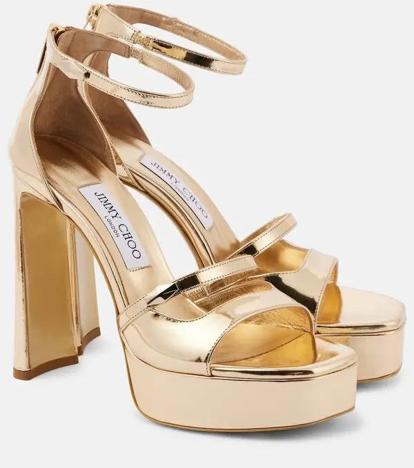 JIMMY CHOO Claressa Metallic Platform Sandals - Gold