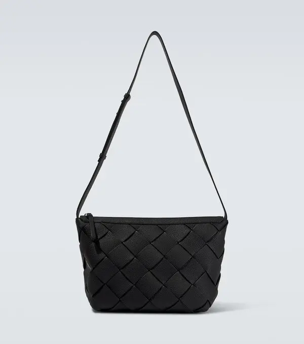 Bottega Veneta Diago Intreccio Leather Shoulder Bag - Black