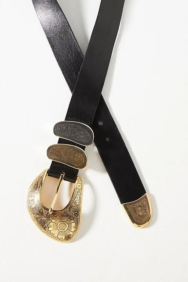 Streets Ahead Ariel Western Leather Belt - Black | Editorialist display picture 3