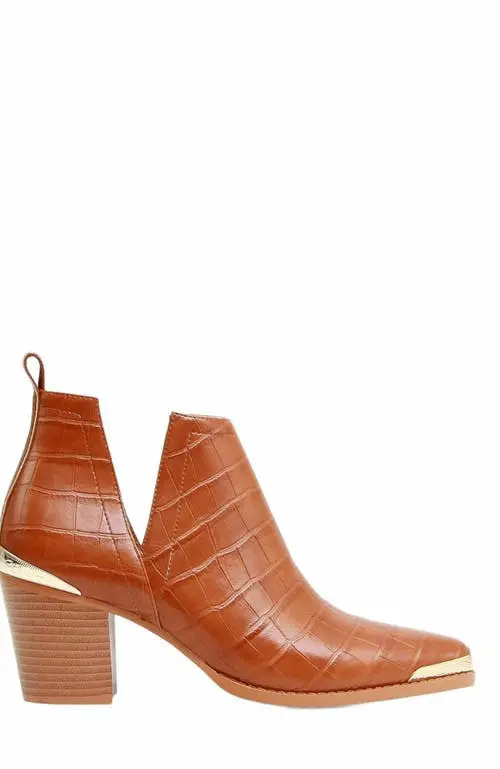 BELLE & BLOOM Austin Croc Embossed Ankle Boots - Camel