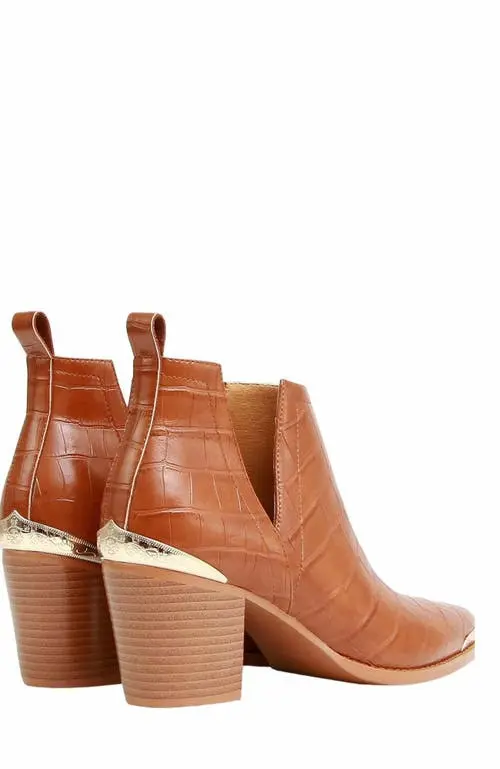 BELLE & BLOOM Austin Croc Embossed Ankle Boots - Camel