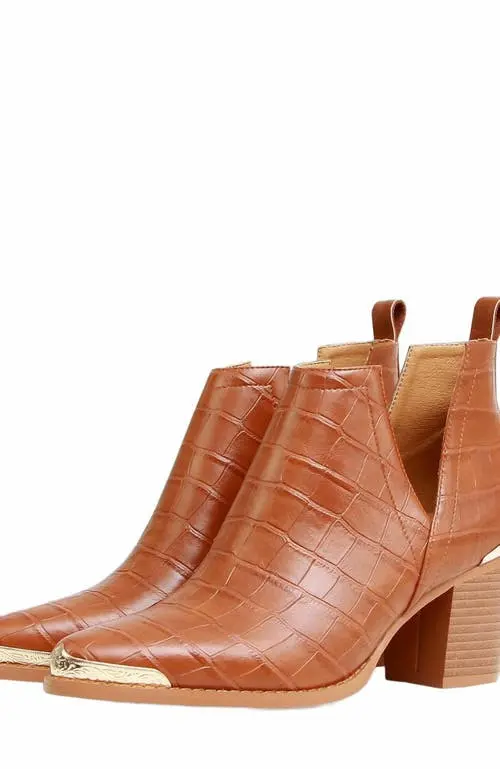 BELLE & BLOOM Austin Croc Embossed Ankle Boots - Camel